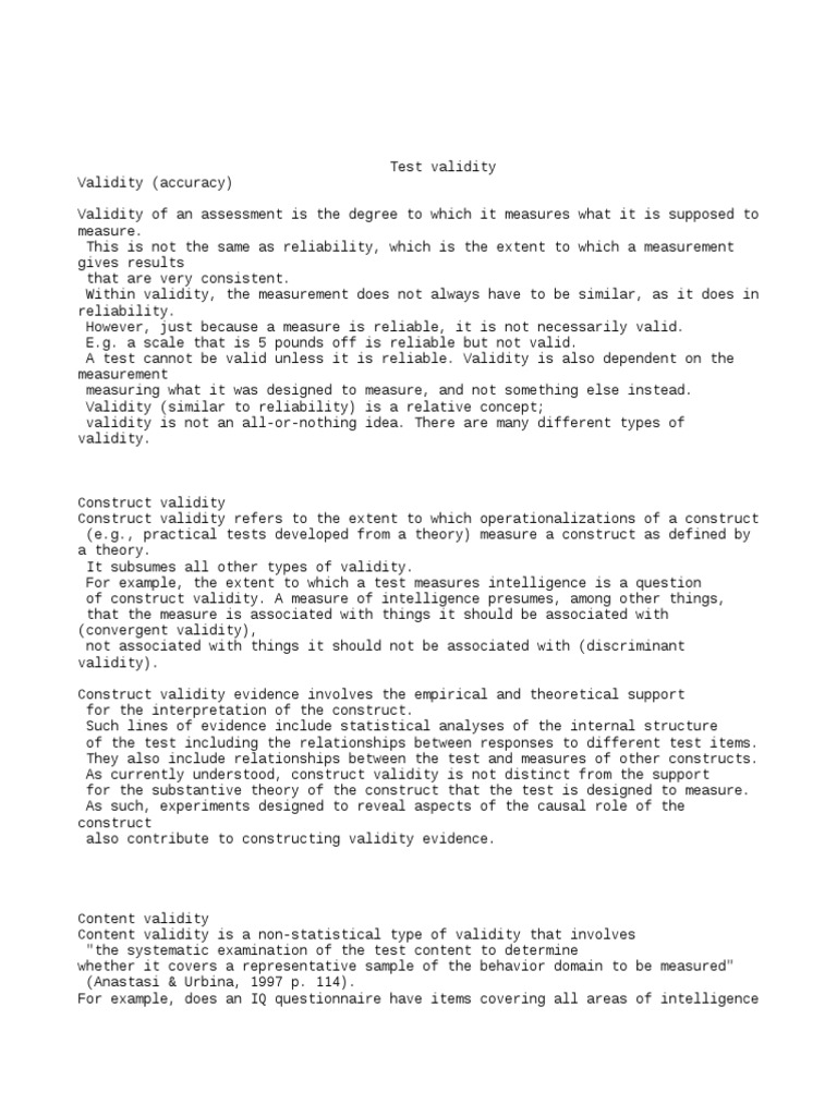 Validity Types Test Validity Pdf Validity Statistics