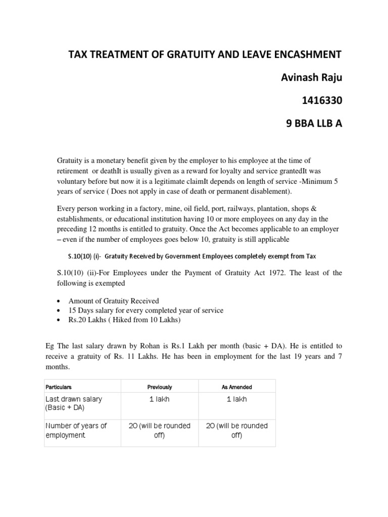 Gratuity and Leave Encashment Tax Guide | PDF | Gratuity | Public Finance