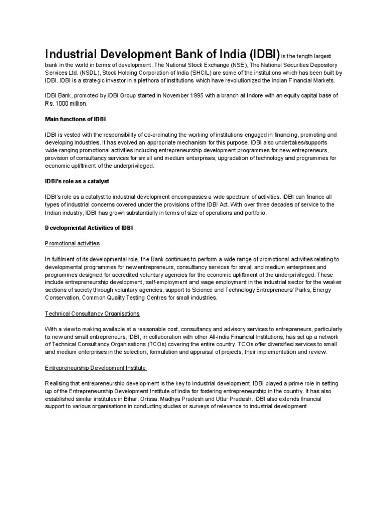 The Role and Functions of Development Banks in India: An Overview of ...