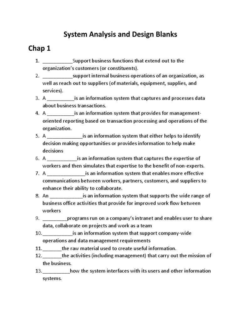 System Analysis and Design Blanks Chap 1 | PDF