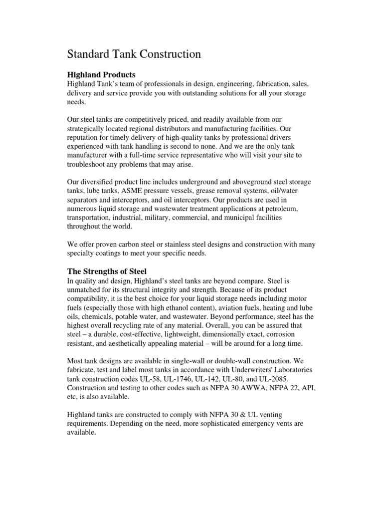 Standard Tank Construction | PDF | Steel | Petroleum