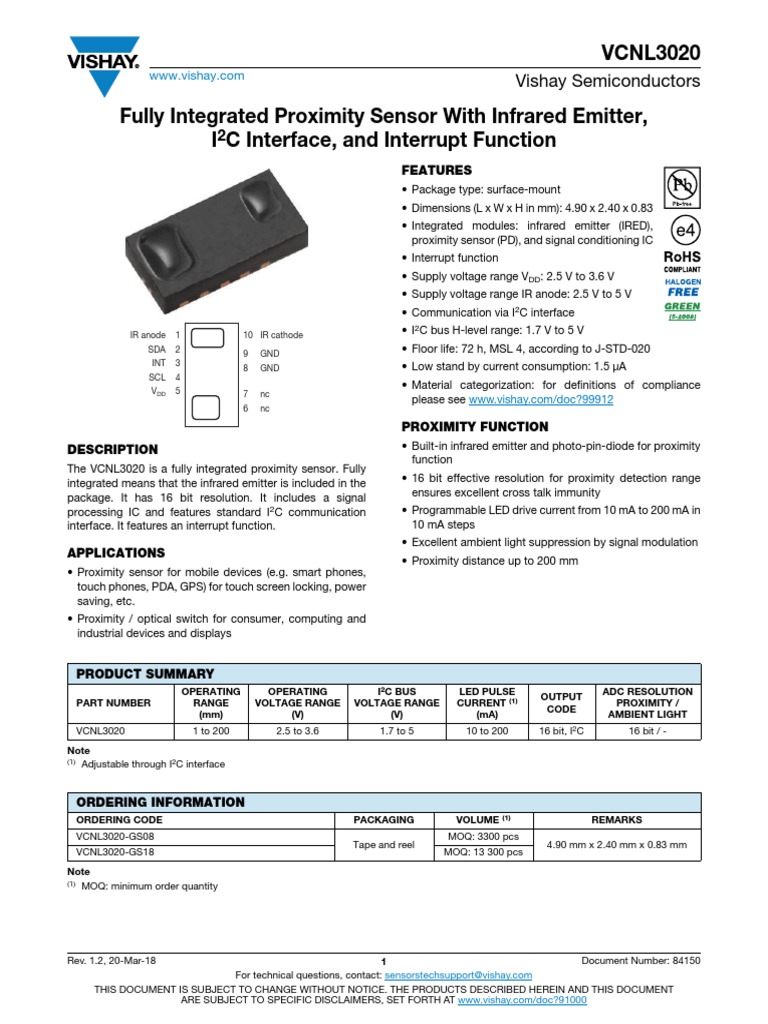 VCNL3020: Vishay Semiconductors | PDF | Bit | Electronics