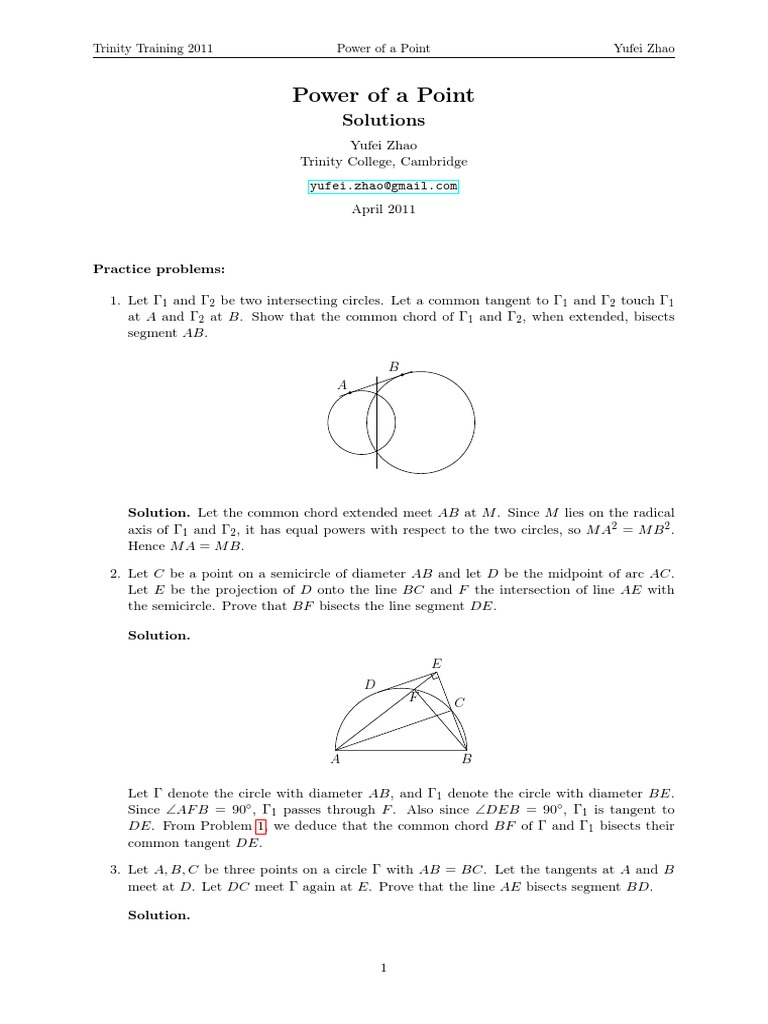 Power of A Point Sol | PDF | Classical Geometry | Elementary Geometry