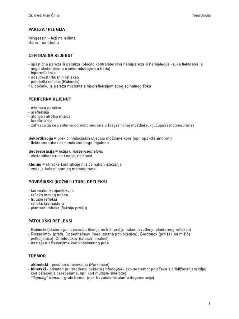 Neurologija Mala Skripta 1 | PDF