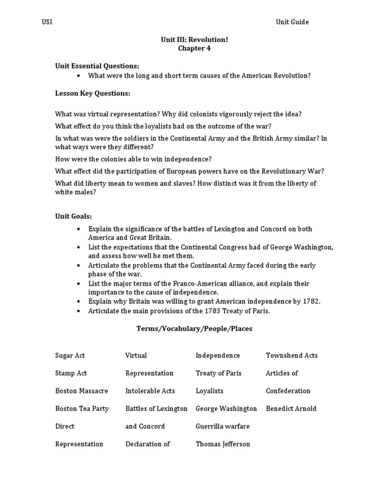 Unit III: Revolution! Unit Essential Questions | PDF | American ...