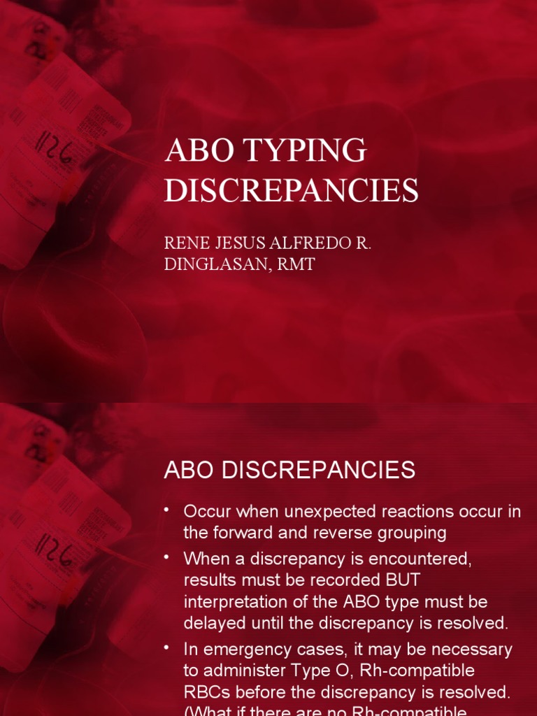 Abo Typing Discrepancies: Rene Jesus Alfredo R. Dinglasan, RMT | PDF ...