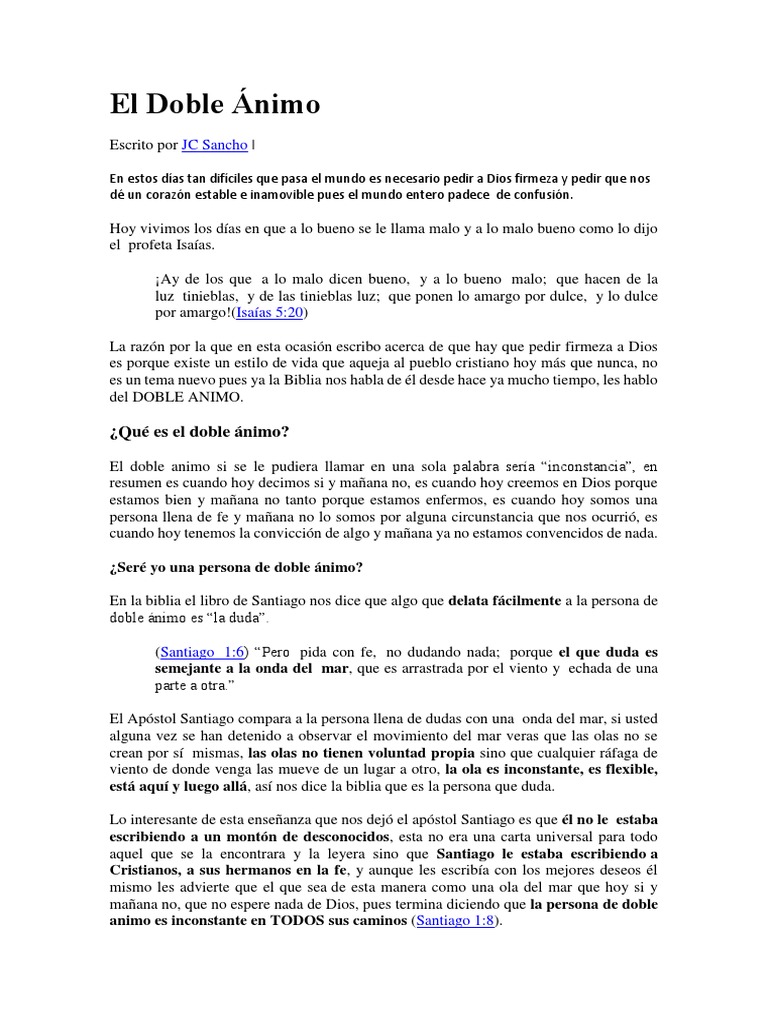 El Doble Ánimo | PDF | Oración | Cristo (título)