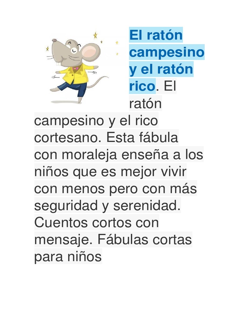 El ratón campesino y el ratón rico | Fábula | Historias Tradicionales