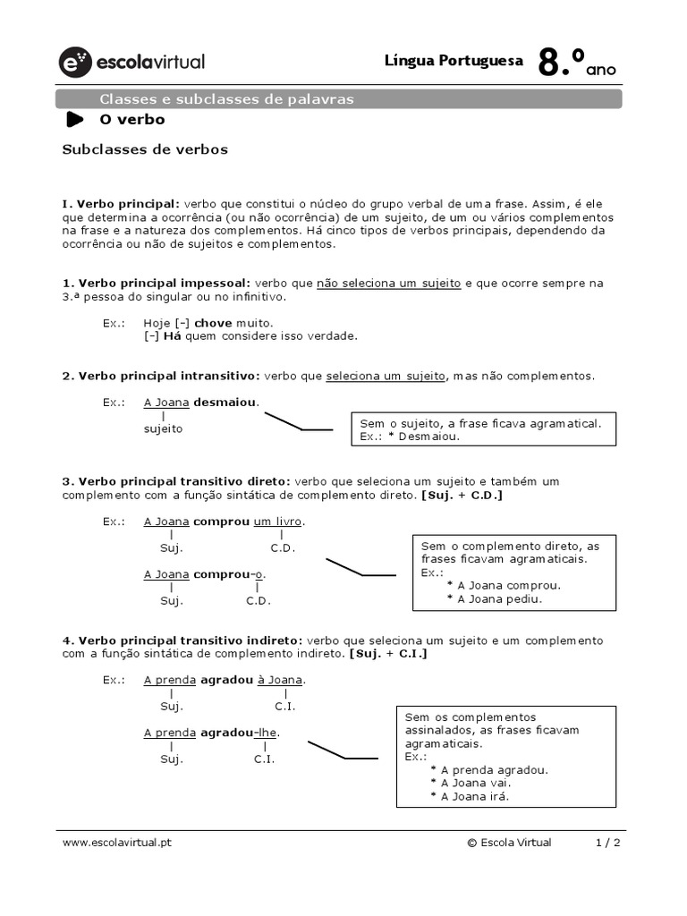 Subclasse Dos Verbos | PDF | Assunto (gramática) | Semiótica