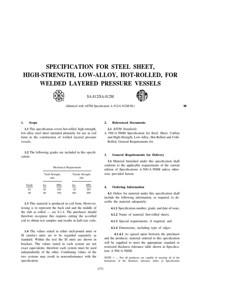 Specification for ASTM A812 Steel Sheet | PDF | Rolling (Metalworking ...
