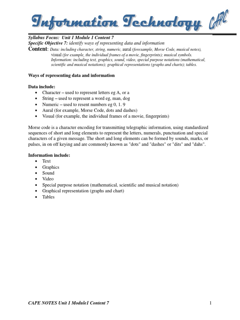 Cape Notes Unit1 Module 1 Content 7 | PDF