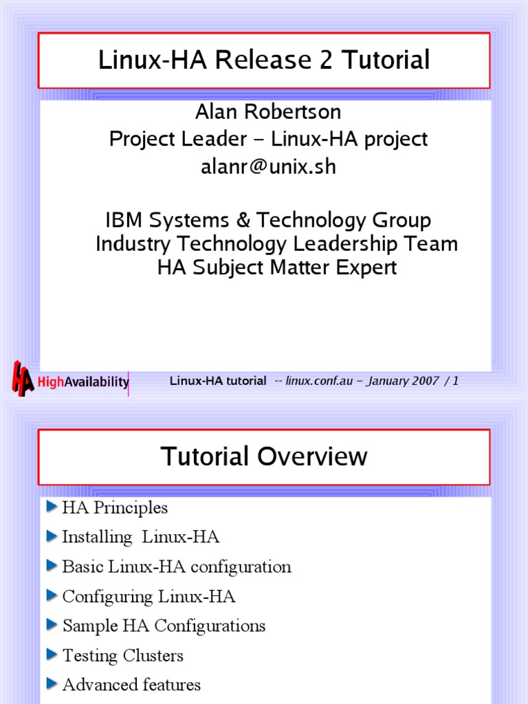 Heartbeat Tutorials LCA2007-Tutorial | PDF | Computer Cluster | Replication (Computing)