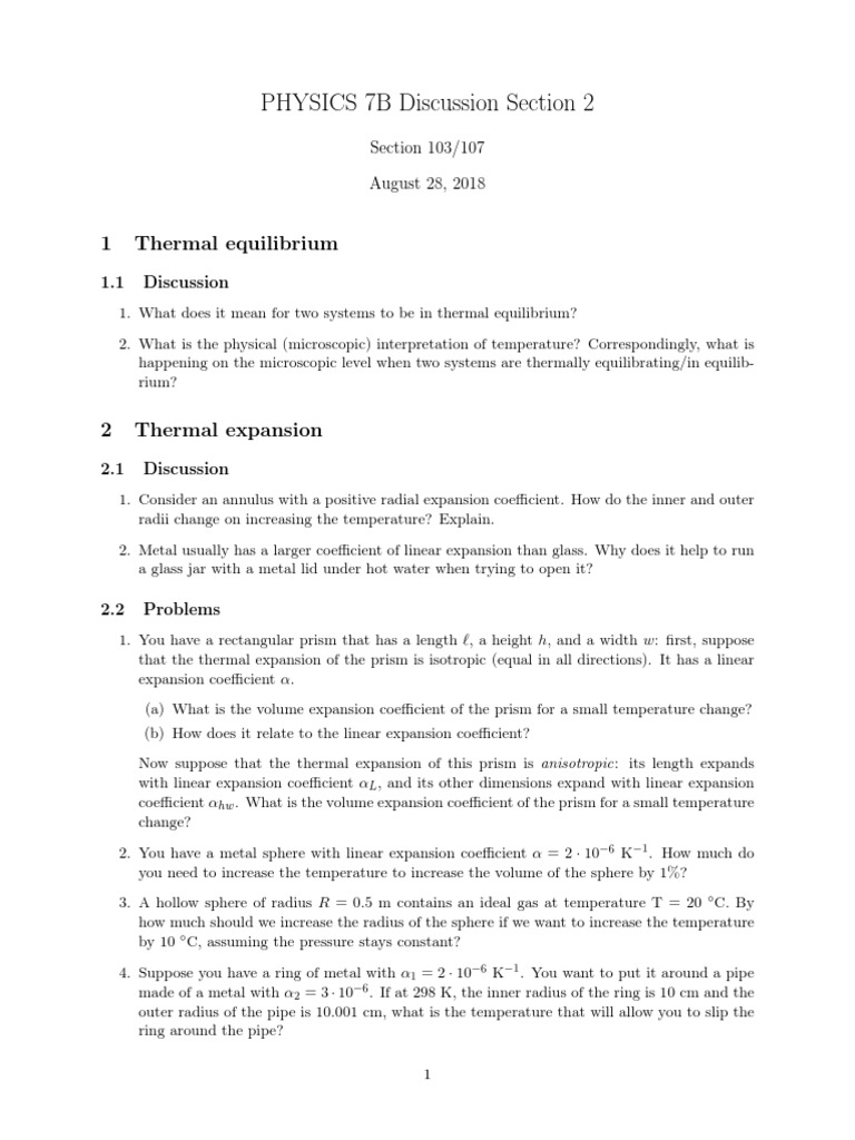 Thermal Physics Discussion: Exploring Concepts of Thermal Equilibrium ...