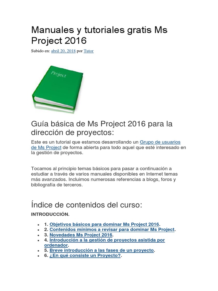 Manual Ms Project 2016 PDF | PDF | Gestión de proyectos | Planificación