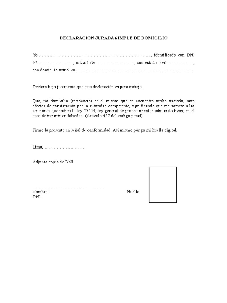 Declaracion Jurada Simple de Domicilio | PDF