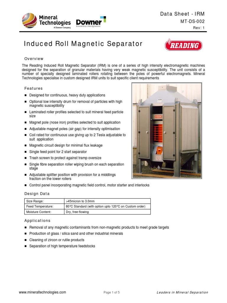 Induced Roll Magnetic Separator: Data Sheet - IRM | PDF | Belt ...