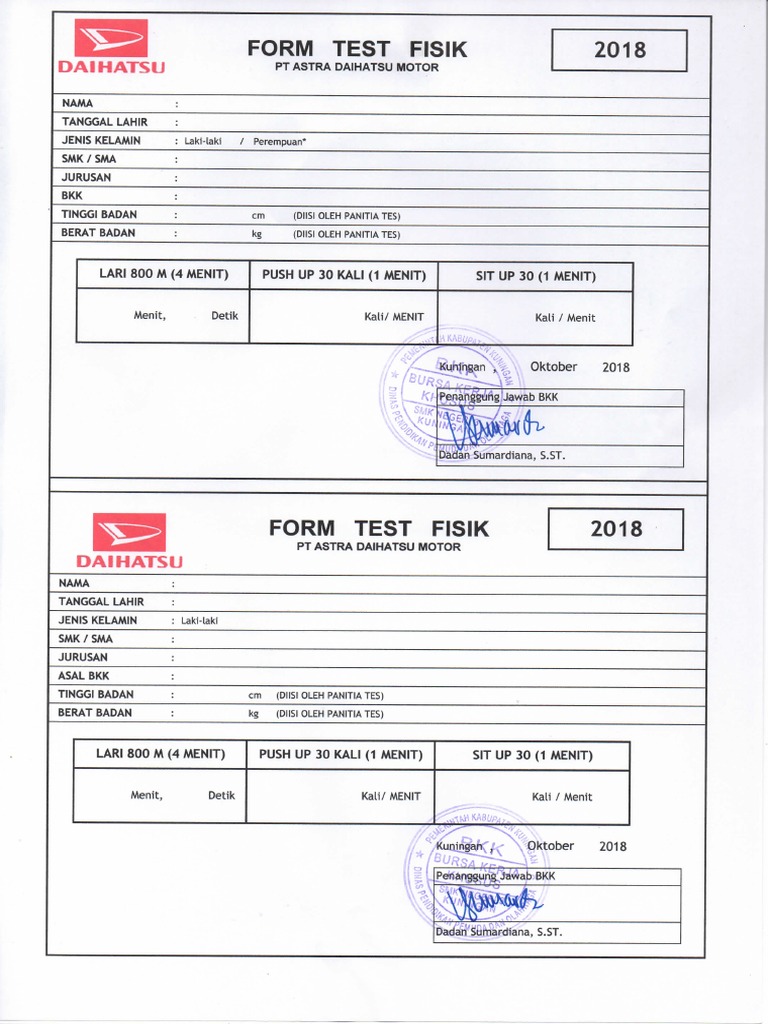 Form Tes Fisik PT Adm 2018163 | PDF