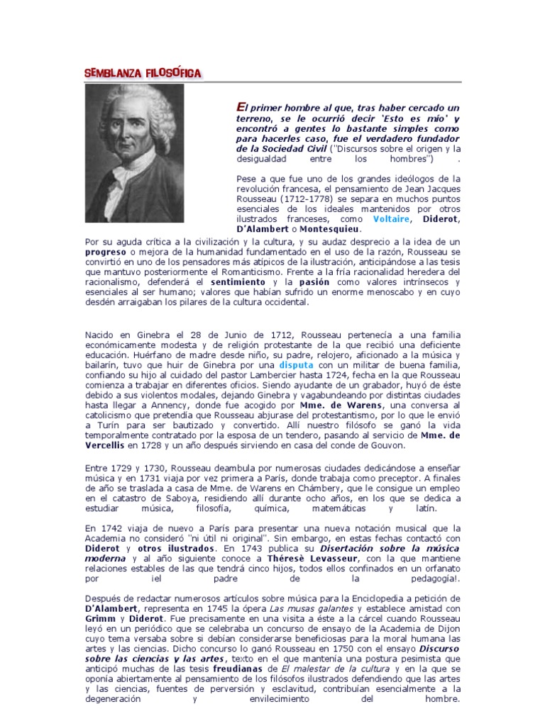 Biografia Rousseau | PDF | Jean-Jacques Rousseau | Emile, o sobre educación