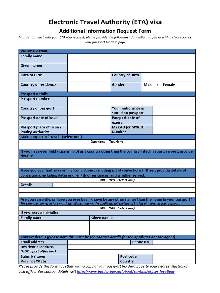 Electronic Travel Authority Additional Information Form December 16 ...