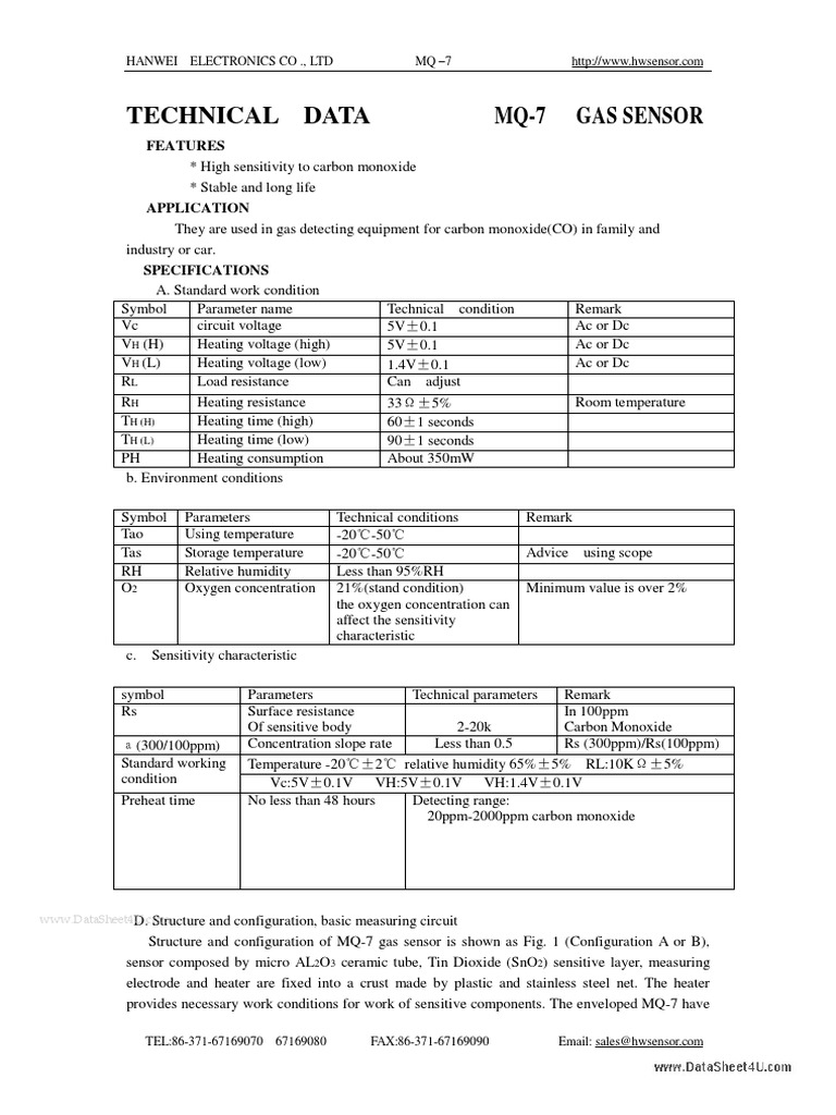 Datasheet mq7 PDF | PDF | Carbon Monoxide | Hvac