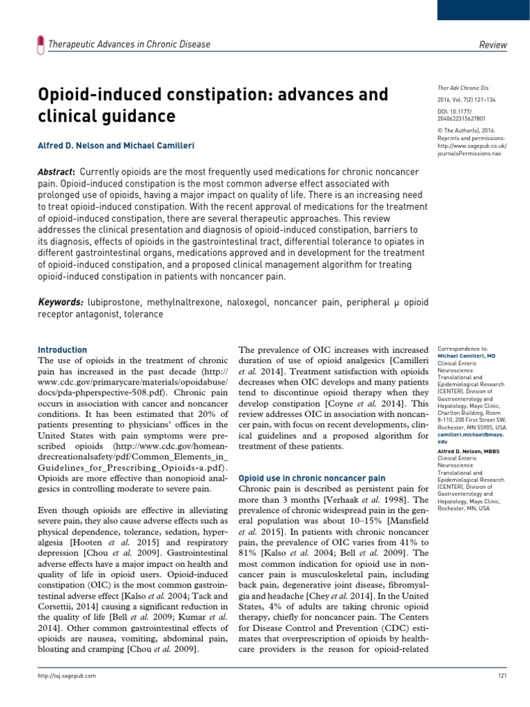 Opioid-Induced Constipation: Advances and Clinical Guidance: Alfred D ...