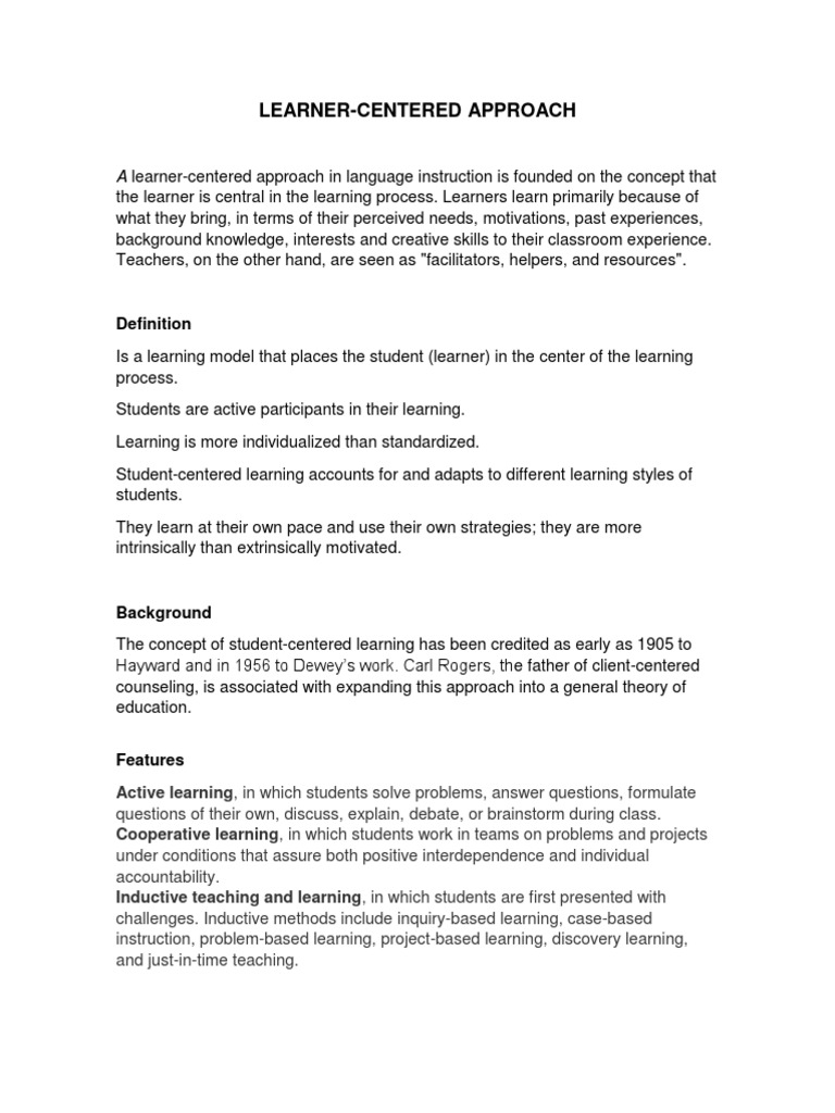 Learner Centered Approach | PDF | Educational Psychology | Learning