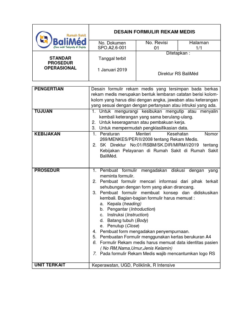 sop desain formulir rekam medis