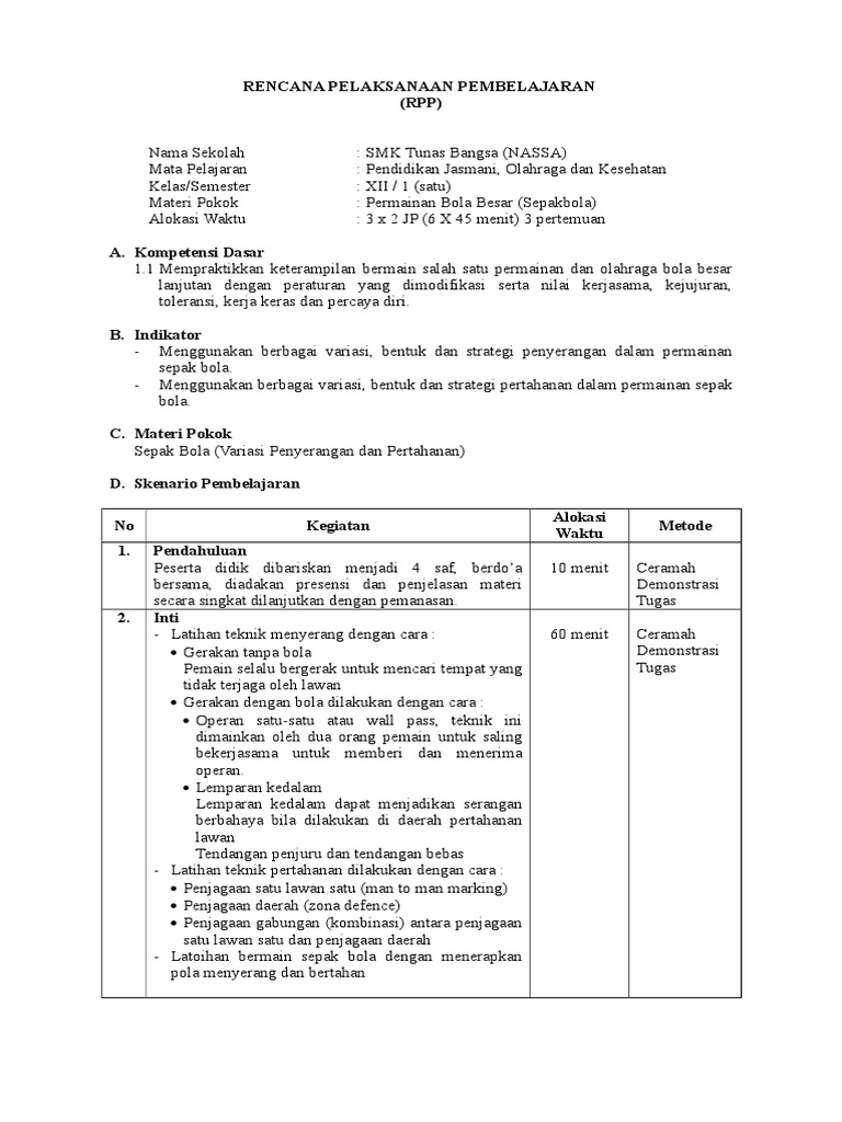 RPP Pjok Kelas Xii | PDF