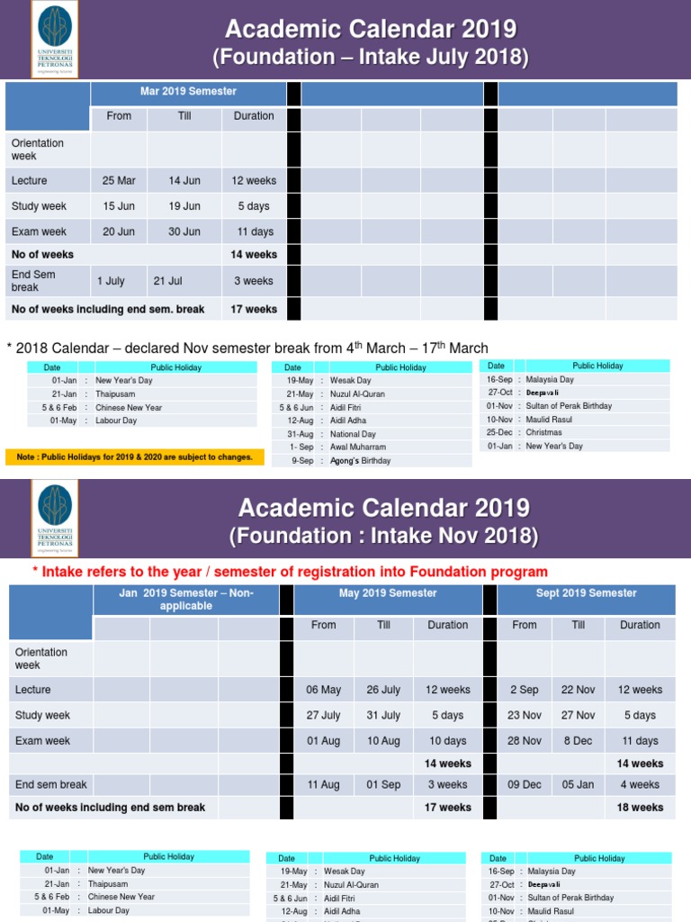 UTP Academic Calendar 2019 | PDF | Academic Term | Educational Institutions