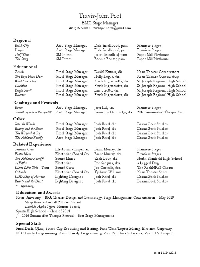Travis-John Prol SM Resume | PDF | Performing Arts | Leisure