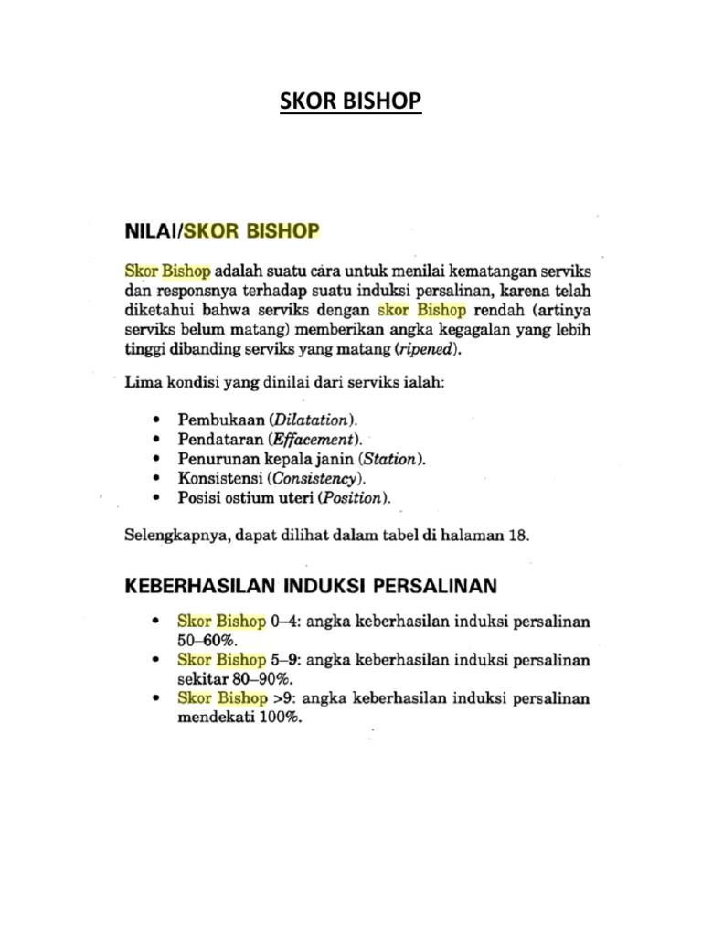 Skor Bishop Profil Biofisik Janin Dan Tanda Kehamilan Post Term PDF