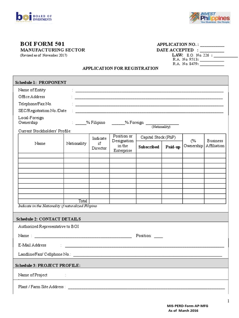 Proposed - BOI FORM 501 - Manufacturing Sector (Simplified Version Nov ...