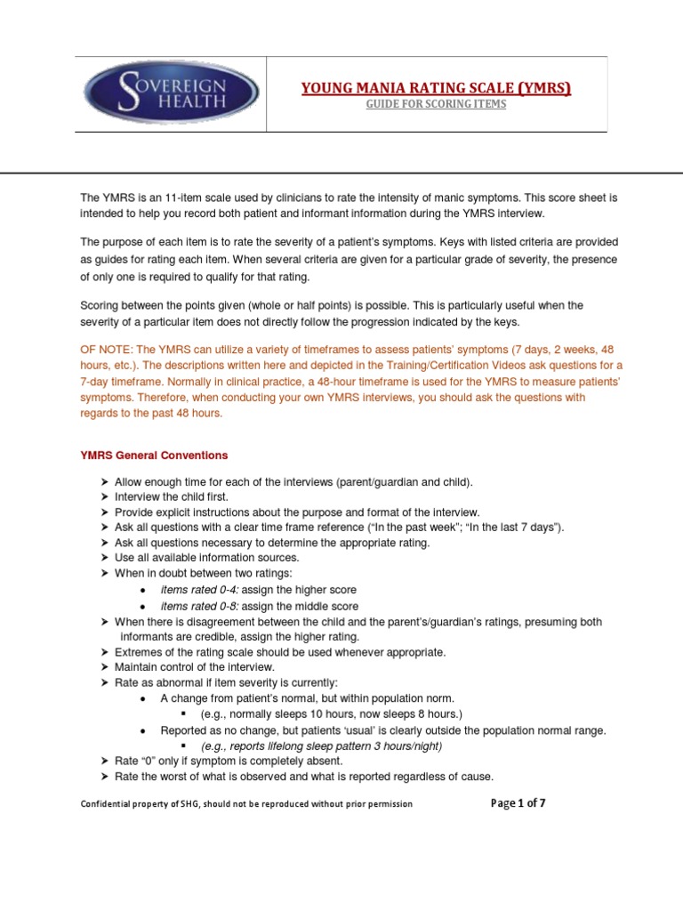 Young Mania Rating Scale (Ymrs) : Guide For Scoring Items | PDF | Mania ...