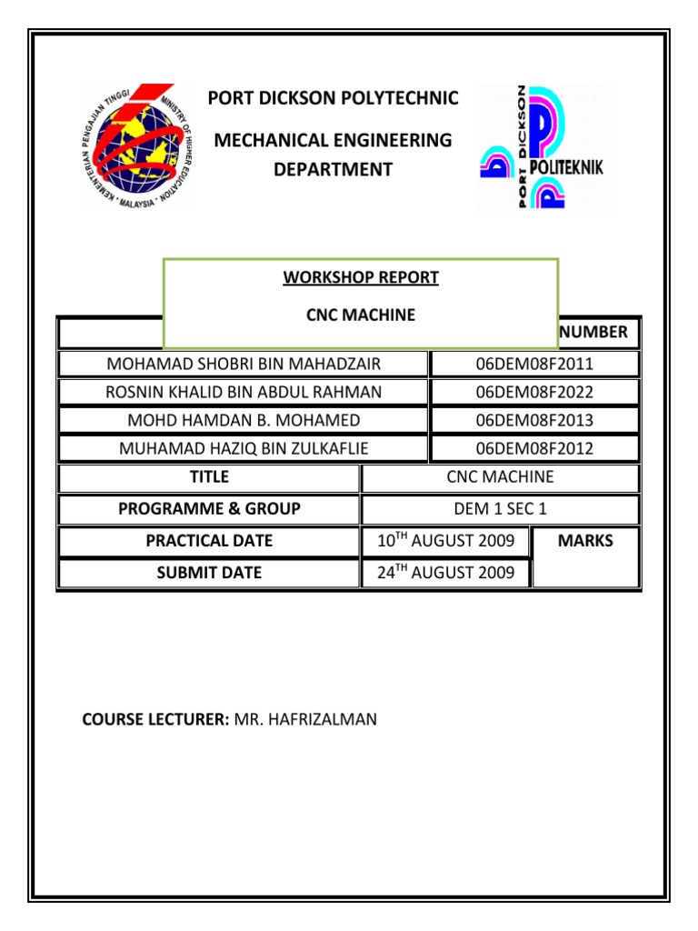 Port Dickson Polytechnic Mechanical Engineering Department: Workshop ...