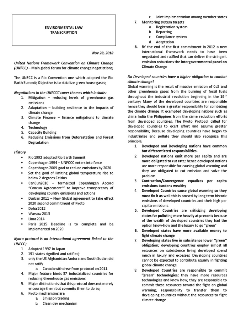 Envi Law TSN | PDF | United Nations Framework Convention On Climate ...