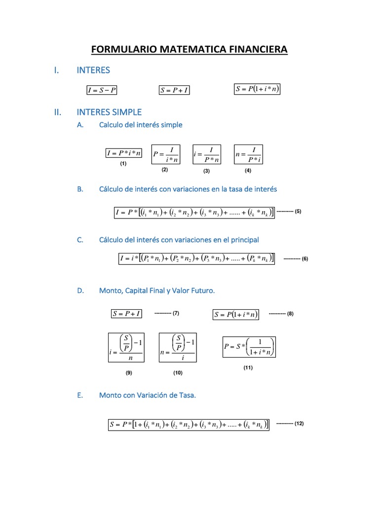 Formulario Matematica Financiera | PDF | Finanzas Matemáticas ...