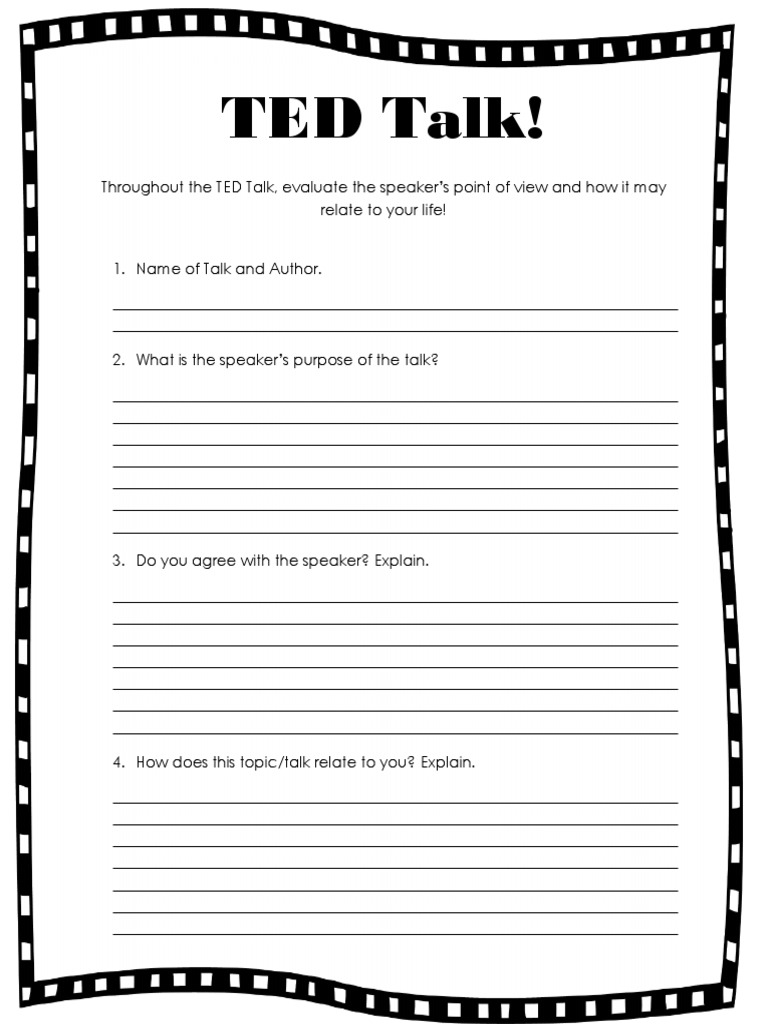 TED Talk Evaluation Worksheet | PDF