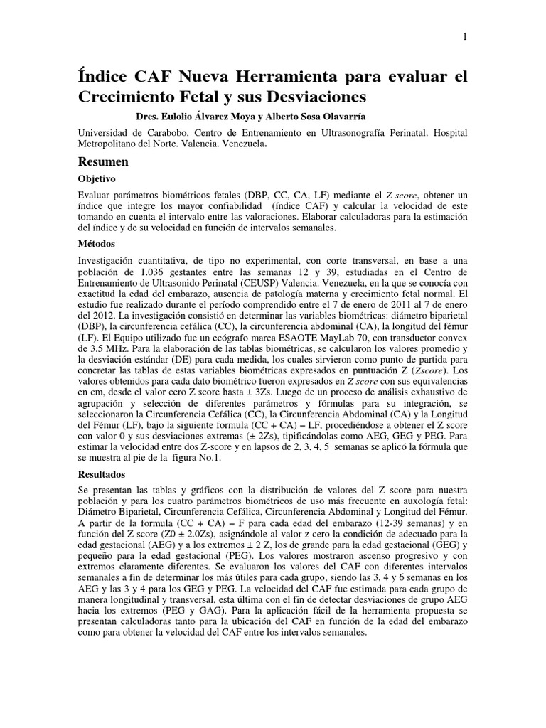 Índice CAF para Evaluación del Crecimiento Fetal | PDF | Ultrasonido ...