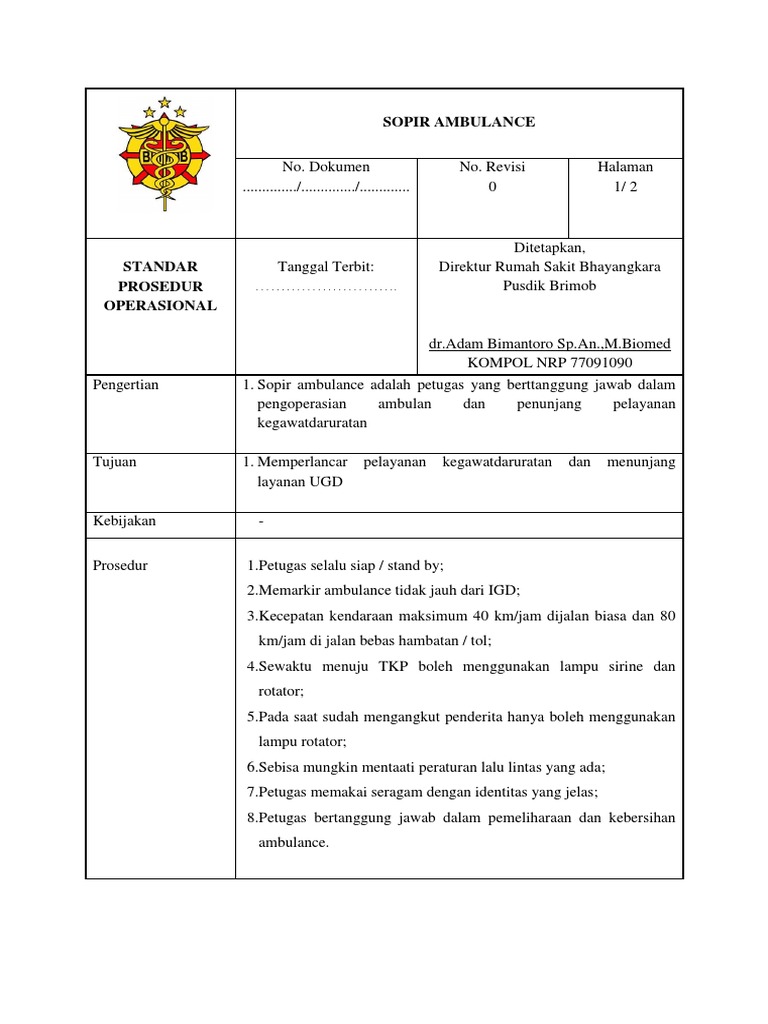 Sop Sopir Ambulance | PDF