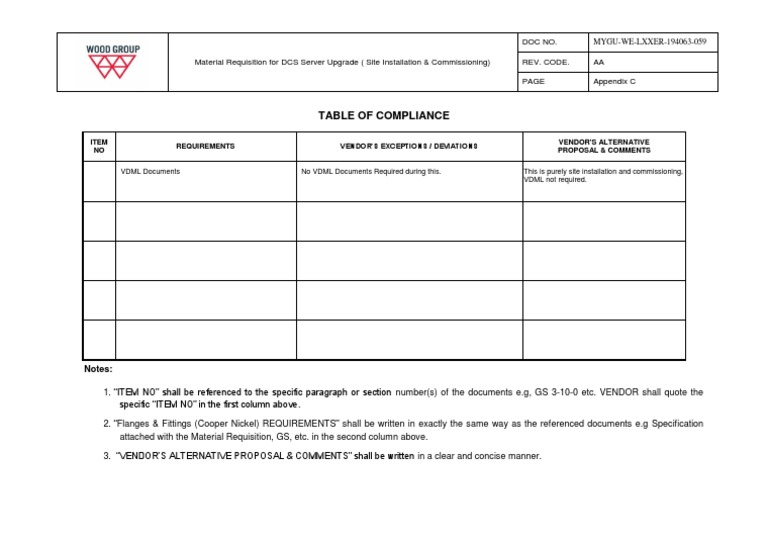 table compliance