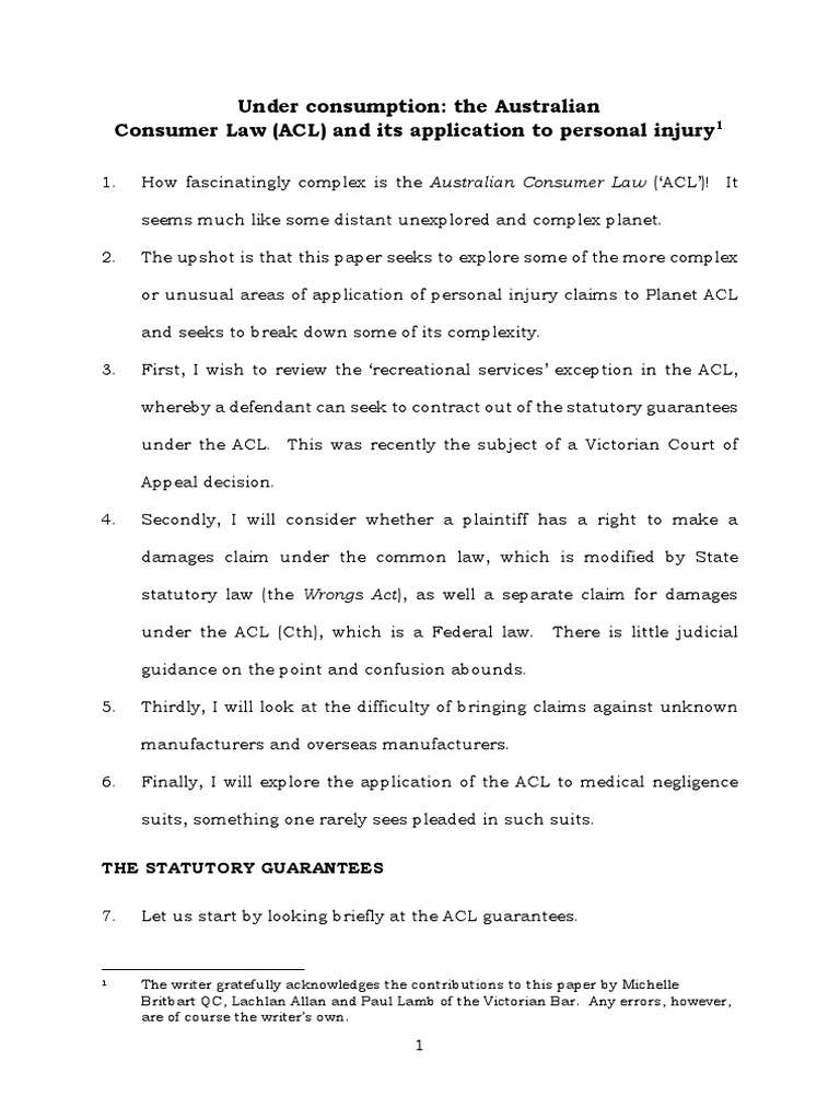 Under Consumption: The Australian Consumer Law (ACL) and Its ...
