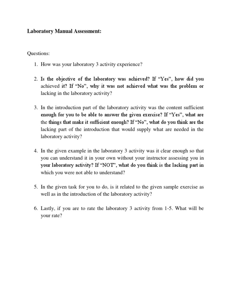 Laboratory Manual Assessment | PDF