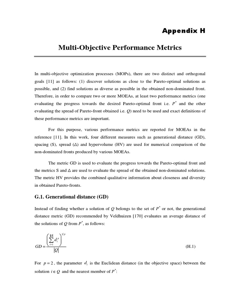Multi-Objective Performance Metrics: Appendix H | PDF | Distance | Mathematical Optimization