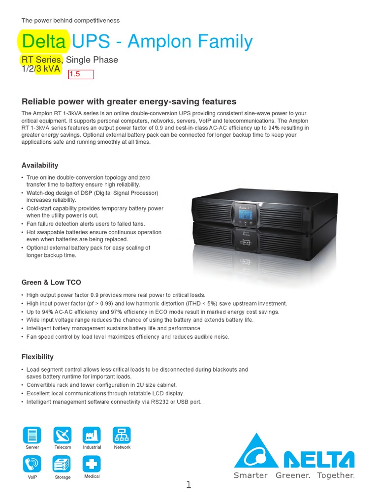 Delta UPS - Amplon Family: RT Series, Single Phase 1/2/3 kVA | PDF ...