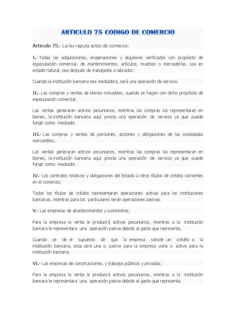 Articulo 75 Codigo de Comercio | PDF | Bancos | Sociedad de responsabilidad limitada