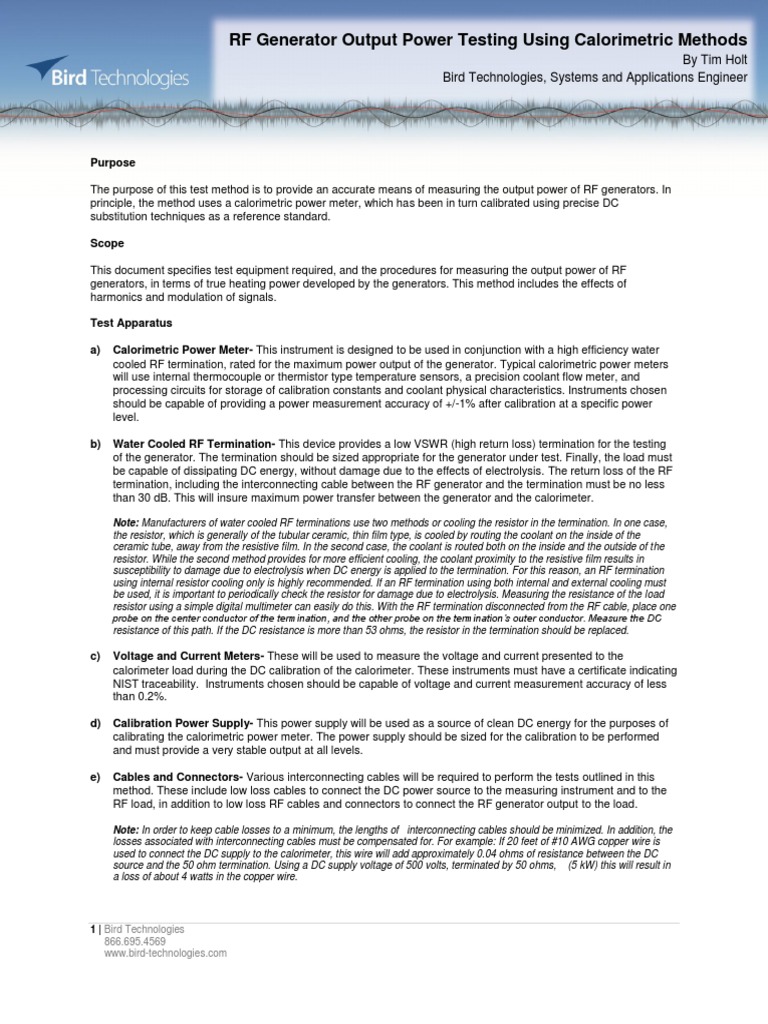 RF Power Testing with Calorimetry | PDF | Coaxial Cable | Calibration