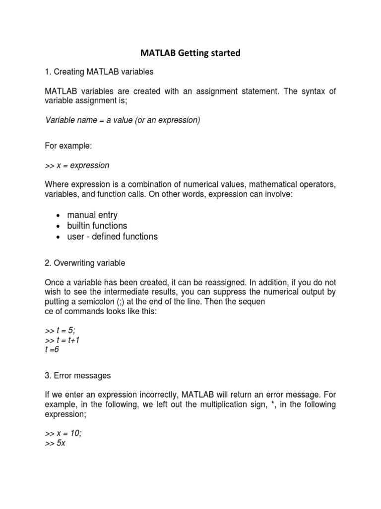 Getting Started Matlab Lesson 1 | PDF | Arithmetic | Computer Programming