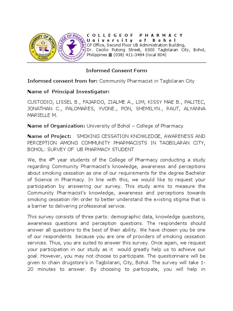Informed Consent Form | Pharmacy | Pharmacist