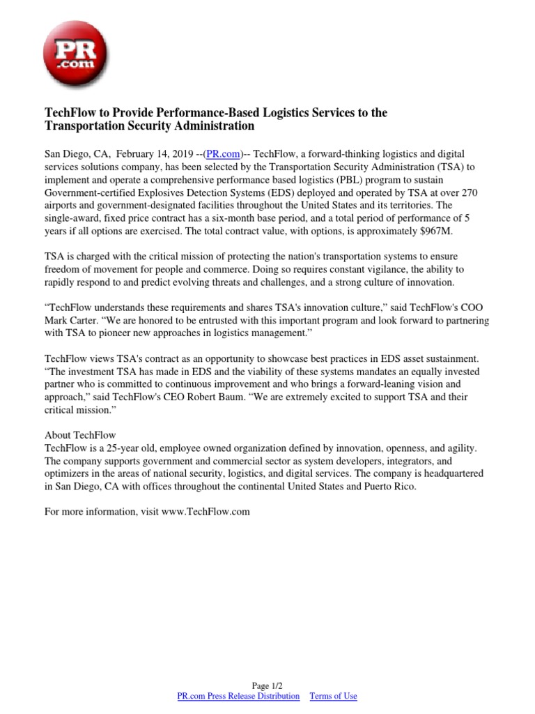 TechFlow To Provide Performance-Based Logistics Services To The ...