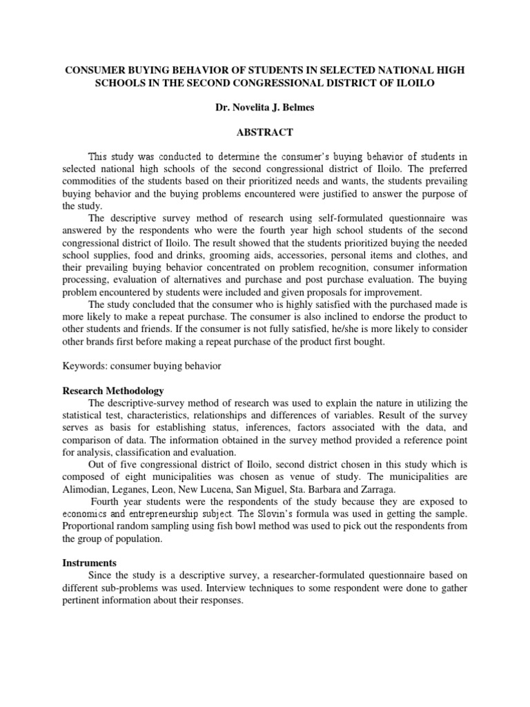 Consumer Buying Behavior of Students in Selected National High Schools ...